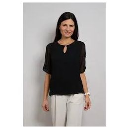 Chiffonbluse Seidel Moden "Otto exclusiv", Damen, Gr. 44, schwarz, Web, Obermaterial: 100% Polyester. Futter: 95% Viskose, 5% Elasthan, unifarben, l&auml;ssig geschnitten h&uuml;ftbedeckend, Rundhals, Blusen Chiffonbluse, Halbarm mit Cut-Out-Detail und Glitzerstein - MADE IN GERMANY