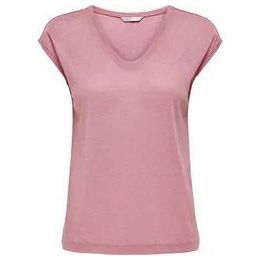 Kurzarmshirt Only "ONLSILVERY S/S V NECK LUREX TOP JRS NOOS", Damen, Gr. XS, bonbon detail:tone in tone lurex, Jersey, Obermaterial: 60% Polyester, 24% Viskose, 16% metallisierte Fasern, loose fit normal, Rundhals, Shirts, Materialmix mit Glitzer, loose fit, Rundhals