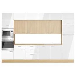 K&uuml;chenzeile KOCHSTATION "KS-Lucy", k&uuml;che: wei&szlig;, korpus: eiche hell, arbeitsplatte: eiche hell, B:360cm H:247cm T:60cm, Komplettk&uuml;chen-Sets, K&uuml;chenzeile, Breite 360 cm, Soft-Close, inkl. Zubeh&ouml;r, wahlweise mit E-Ger&auml;ten