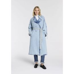 Trenchcoat HUGO BLUE "Garena", Damen, Gr. XS (34), turquoise, aqua 440, Denim/Jeans, Obermaterial: 61% Baumwolle, 39% Lyocell, unifarben, lang, weit, M&auml;ntel Trenchcoat, Denim in Maxi-L&auml;nge