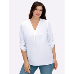 sheego Gro&szlig;e Gr&ouml;&szlig;en Longbluse mit verl&auml;ngertem R&uuml;ckenteil, wei&szlig;, Gr&ouml;&szlig;e 44 - Damen