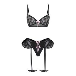 Trendyol BH mit String und Strumpfhalter Damen Gr&ouml;&szlig;e 90 rosa / schwarz