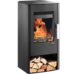 Haas & Sohn Kaminofen HAAS + SOHN "RUBUS easy, Stahl, tief-schwarz, mit Holzfach", tief, schwarz, Kamin&ouml;fen