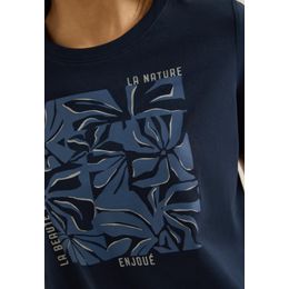Kurzarmshirt Cecil, Damen, Gr. S (38), blau (universal blau), Jersey, Obermaterial: 100% Baumwolle, bedruckt, normal h&uuml;ftbedeckend, Rundhals, Shirts, Sommershirt mit Frontprint, Topseller