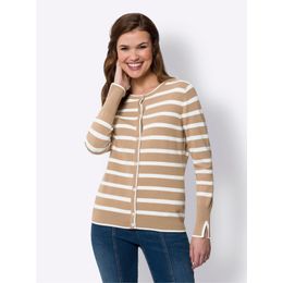 Heine Witt Damen Feinstrickjacke mit Viskose, gestreift, camel-ecru-gestreift, Gr&ouml;&szlig;e 48