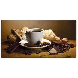 Leinwandbild Artland "Kaffeetasse Zimtstange N&uuml;sse Schokolade", braun (farbe bild(er): braun), B:40cm H:20cm, Bilder, Leinwandbild, auf Holzrahmen gespannt