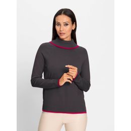 Heine Witt Damen Feinstrickpullover mit Kontraststreifen, anthrazit-pink, Gr&ouml;&szlig;e 48