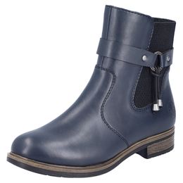 Winterstiefelette Rieker, Damen, Gr. 39, schwarz (dunkelblau, schwarz), Elastischer Einsatz, Lederimitat, Schuhe Winterstiefelette, Chelseaboots, Winterboots, Blockabsatz, mit Innenrei&szlig;verschluss