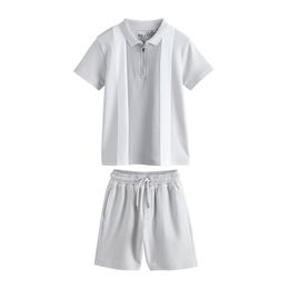 next Set: Poloshirt und Shorts Jungen Gr&ouml;&szlig;e 176 hellgrau / wei&szlig;