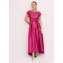 Abendkleid bonprix, Damen, Gr. 38, N-Gr, fuchsiapink (l&auml;nge: regul&auml;r), Web, Obermaterial: 100% Polyester. Einsatz: 100% Polyester. Futter: 100% Polyester, festlich, ausgestellt, Kleider Abendkleid, f&uuml;r festliche Anl&auml;sse, aus gl&auml;nzendem Satin, ausgestellte Passform
