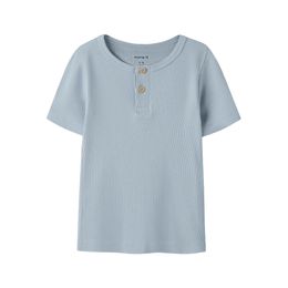 Kurzarmshirt name it "NMMKAB TOP NOOS", Jungen, Gr. 98, blau (blau fog), Feinripp, Obermaterial: 57% Baumwolle, 38% Modal, 5% Elasthan, unifarben, regular fit normal, Rundhals, abgesteppte Kante, Shirts, Baumwollmischung, kurze Knopfleiste