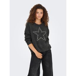 Strickpullover Only "ONLRENATA LS O-NECK BLING KNT", Damen, Gr. XS, silber (dunkelgrau melange detail:silber bling), Strick, Obermaterial: 93% Polyester, 4% Wolle, 3% Elasthan, meliert, regular fit, Rundhals, Rippstrickb&uuml;ndchen, Pullover Strickpullover