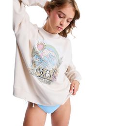 Fleecepullover Roxy "Lineup Oversized", Damen, Gr. L, beige (parchment), Obermaterial: 55% Baumwolle, 25% Baumwolle, 20% Microfaser;, Sweatshirts Fleecepullover