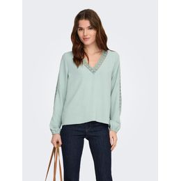 Langarmbluse Only "ONLGREGOR METTE LS LACE TOP WVN", Damen, Gr. XS, jadeite, Web, Obermaterial: 100% Polyester, unifarben, regular fit normal, V-Ausschnitt, Blusen, Kunstfaser, regular fit, V-Ausschnitt, Regular Waist