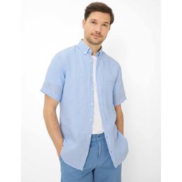 Kurzarmhemd Brax "Style DAN", Herren, Gr. L, Normalgr&ouml;&szlig;en, mittelblau, Web, 100% Leinen, Hemden