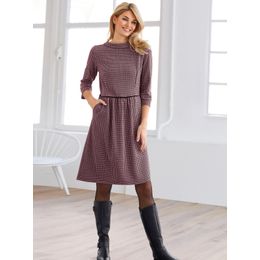 Heine Witt Damen Jerseykleid mit 2 Taschen, schwarz-altrosa-gemustert, Gr&ouml;&szlig;e 42