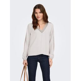 Langarmbluse Only "ONLGREGOR METTE LS LACE TOP WVN", Damen, Gr. XS, cloud dancer, Web, Obermaterial: 100% Polyester, unifarben, regular fit normal, V-Ausschnitt, Blusen, Kunstfaser, regular fit, V-Ausschnitt, Regular Waist