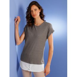 CREATION L PREMIUM Wit Damen Kurzarmshirt im Leinen-Viskose-Mix, taupe-ecru, Gr&ouml;&szlig;e 38