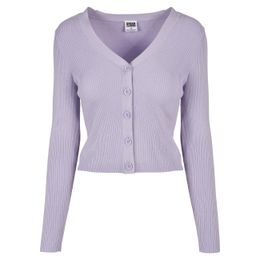 Strickjacke Urban Classics "Urban Classics Damen Ladies Short Rib Knit Cardigan", Herren, Gr. 3XL, lila, 35% Polyacryl, 35% Viskose, 30% Polyamid, unifarben, V-Ausschnitt, Strickjacken Strickjacke