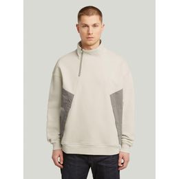 G-Star Raw Longpullover G-STAR "Fabric Mix Half Zip Sweater", Herren, Gr. XS, wei&szlig;bait, Obermaterial: 100% Baumwolle, Pullover Longpullover