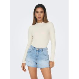 Jacqueline de Yong Langarmbluse JDY "JDYFRANSISKA L/S HIGHNECK TOP JRS NOOS", Damen, Gr. M, grau (wei&szlig;cap gray), Single Jersey, Obermaterial: 75% Viskose, 20% Baumwolle, 5% Elasthan, unifarben, figurbetont h&uuml;ftlang, Rundhals, gewellter Abschluss, Blusen, Viskosemischung, slim fit