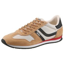 Sneaker BOSS Orange "Levon_Runn_", Herren, Gr. 42, taupe kombiniert, Lederimitat, Textil, kontrastfarbene Details, unifarben mit Farbeins&auml;tzen, Schuhe Sneaker, Freizeitschuh, Halbschuh, Schn&uuml;rschuh mit Kontrastbes&auml;tzen