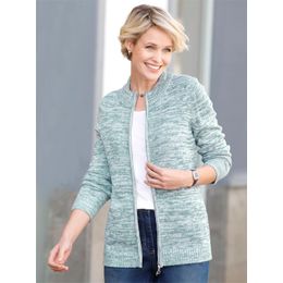 WITT Damen Strickjacke mit Rei&szlig;verschluss, jade-ecru-meliert, Gr&ouml;&szlig;e 38