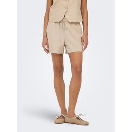 Shorts Only "ONLGOA MW LIN BL PULL-UP SHORTS CC PNT", Damen, Gr. XS (34), N-Gr, oxford tan, Web, Obermaterial: 70% Viskose, 30% Leinen, unifarben, regular fit kurz, Hosen Shorts, mit Leinen