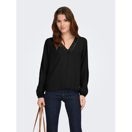 Langarmbluse Only "ONLGREGOR METTE LS LACE TOP WVN", Damen, Gr. L, schwarz, Web, Obermaterial: 100% Polyester, unifarben, regular fit normal, V-Ausschnitt, Blusen, Kunstfaser, regular fit, V-Ausschnitt, Regular Waist