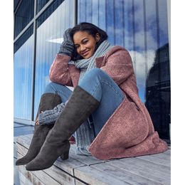 sheego Damen Weitschaftstiefel aus Velours-Lederimitat, grau, Gr&ouml;&szlig;e 42
