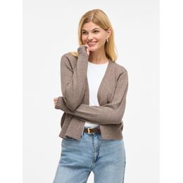 Cardigan Vila "VIRIL SHORT L/S KNIT CARDIGAN-NOOS", Damen, Gr. M, falcon detail:melange, Feinstrick, Obermaterial: 50% Viskose, 27% Nylon, 23% Polyester, meliert, regular fit normal, V-Ausschnitt, Rippstrickb&uuml;ndchen, Strickjacken, Materialmix, regular fit