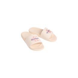 Pantolette Calvin Klein "ESS SLIDE CV WN", Damen, Gr. 36, beige, Baumwolle, Textil, Basic, Schuhe Pantolette, Sommerschuh, Poolslides, Pantolette, Strandschuh mit Logoschriftzug