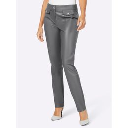 WITT Damen Lederimitathose mit Zierpatten und goldfarbenen Knopf, anthrazit, Gr&ouml;&szlig;e 22
