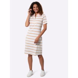 WITT Damen Polokleid im garngef&auml;rbten Ringel-Dessin, hellros&eacute;-camel-geringelt, Gr&ouml;&szlig;e 48