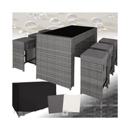 TecTake&reg; Aluminium Rattan Barset, wetterfest und UV-best&auml;ndig, mit Sicherheitsglasplatte, 2 Bezugssets