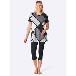 w&auml;schepur w&auml;schepur Damen Caprianzug mit Grafik-Dessin, schwarz-anthrazit-bedruckt, Gr&ouml;&szlig;e 44/46
