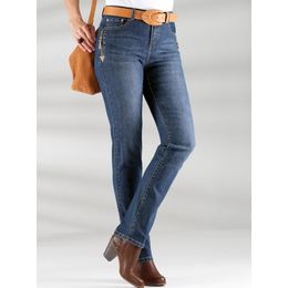 WITT Damen 5-Pocket-Jeans mit Rei&szlig;verschluss und Lederimitat-Anh&auml;nger, blue-stone-washed, Gr&ouml;&szlig;e 195