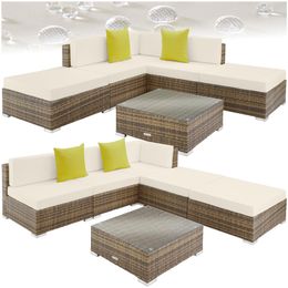 TecTake&reg; Aluminium Rattan Lounge, wetterfest und UV-best&auml;ndig, 2 extra Kissen, mit Sicherheitsglasplatte