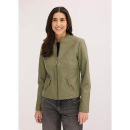 bonprix Lederimitat-Jacke aus reiner Viskose, gr&uuml;n, Gr.48, Elegante Jacke aus Lederimitat mit Stehkragen, tailliertLederimitat