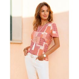 WITT Damen Print-Shirt mit Patchwork-Dessin, champagner-papaya-bedruckt, Gr&ouml;&szlig;e 50