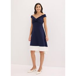 bonprix Carmen-Kleid mit Knotendetail, blau, Gr.40/42 (M), Feminin und modisches Kleid aus fester Scuba-Qualit&auml;t mit Carmen-Ausschnitt und Knotendetail