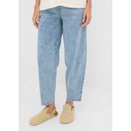 bonprix Barrel-Jeans Mid Waist Bequembund, blau, Gr.50, Trendy Jeans in Barrel-Form mit Gummibund, 98% Baumwolle (organic)