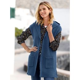 WITT Damen Strickweste mit Kapuze, Ripp-Optik, jeansblau, Gr&ouml;&szlig;e 48