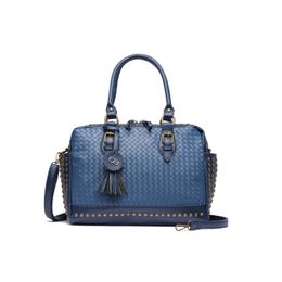 Damen Schultertasche "Berlin", Collezione Alessandro, blau, Lederimitat, Taschen, mit Nieten und Flechtung