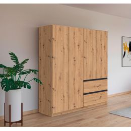 Dreht&uuml;renschrank Rauch, B:181cm H:197cm T:54cmeiche artisan, eingriffe graumetallic, Holzwerkstoff, Schr&auml;nke, "Kleiderschrank Schrank Garderobe COSTA