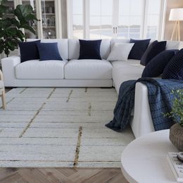 Teppich Wecon Home, B:70cm H:10mm L:140cm, wei&szlig;, Polyester, Wohnzimmer, Teppiche, "Hamptons TWENTYTWO", L&auml;ufer, Fasermix, Kurzflor, Wohnzimmer,