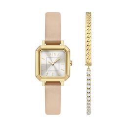 Armani Exchange Damen Quarzuhr, gold, Armbanduhren, Armbanduhr, Damenuhr, Lederarmband, Ideal auch als Geschenk, analog