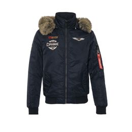 Cipo & Baxx CIPO & BAXX Herren Winterjacke "CM229", blau, Gr. L, unifarben, Stoff, 100% Nylon, Jacken, mit mehreren Patches, Stickereien und Label-Elementen