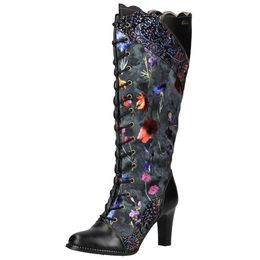 Laura Vita Damen Schn&uuml;rstiefel "Laura Vita Stiefel Leder/Textil", Gr. 38, schwarz, Leder, Textil, Schuhe