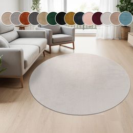 Teppich Paco Home, H:14mm &Oslash;:200cm, silber, Polyester, Wohnzimmer, Teppiche, "Cadiz 630", Kurzflor, Uni-Farben, besonders weich, waschbar, Wohnzimmer